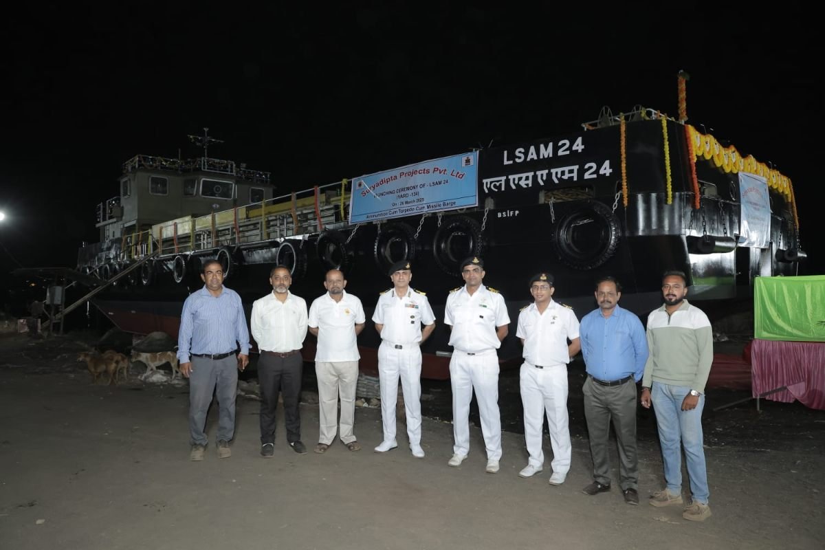 LAUNCH OF TENTH AMMUNITION CUM TORPEDO CUM MISSILE BARGE